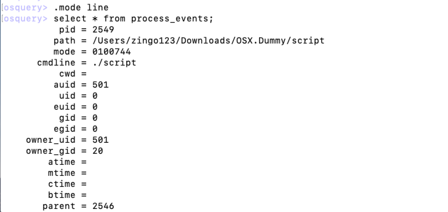 Mac malware analysis using osquery