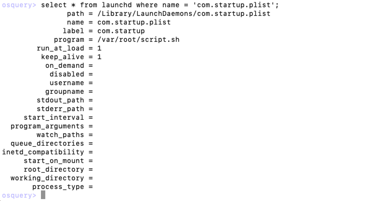 Mac malware analysis using osquery